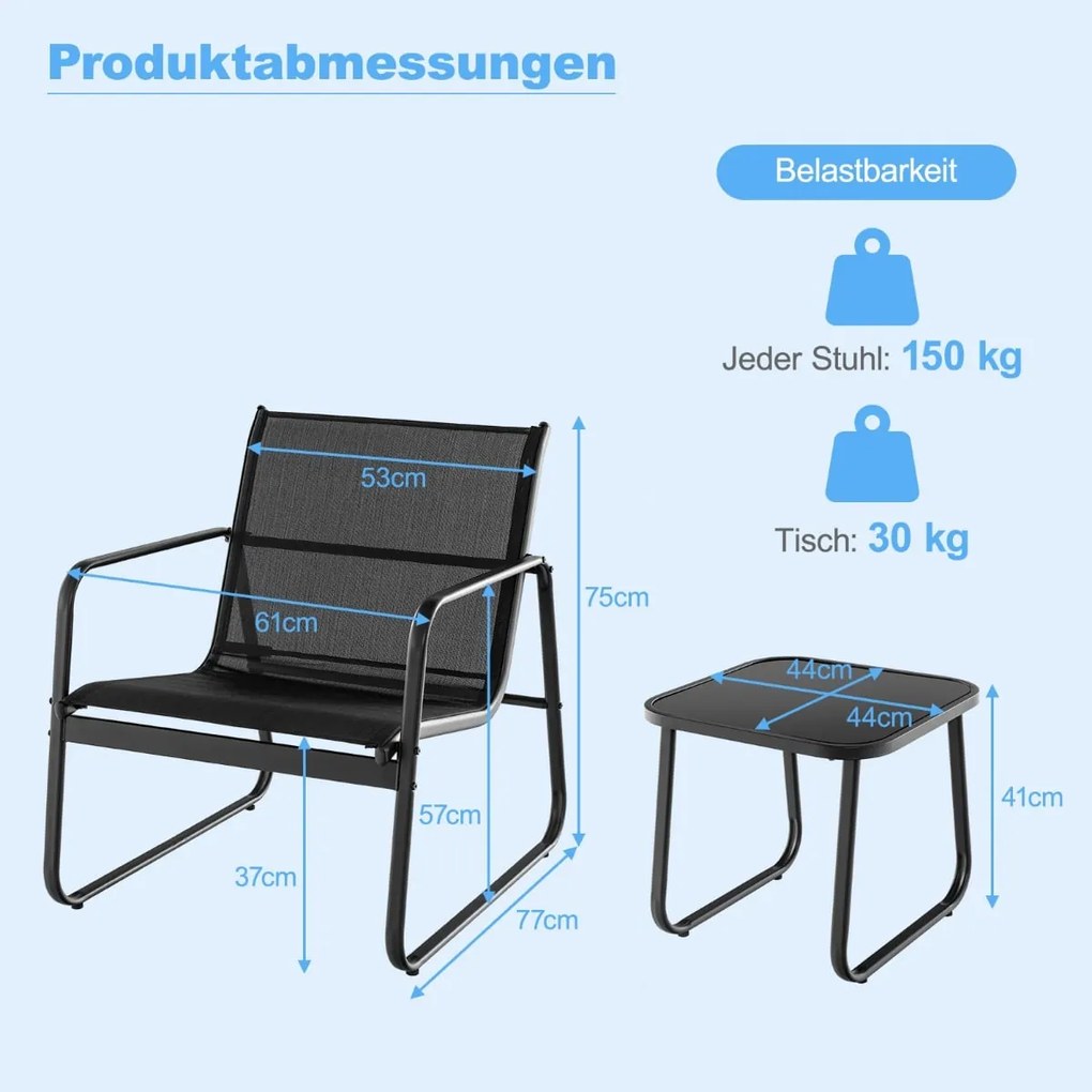 Costway 3-dílný. Set zahradního nábytku balkonový set se 2 židlemi a stolem