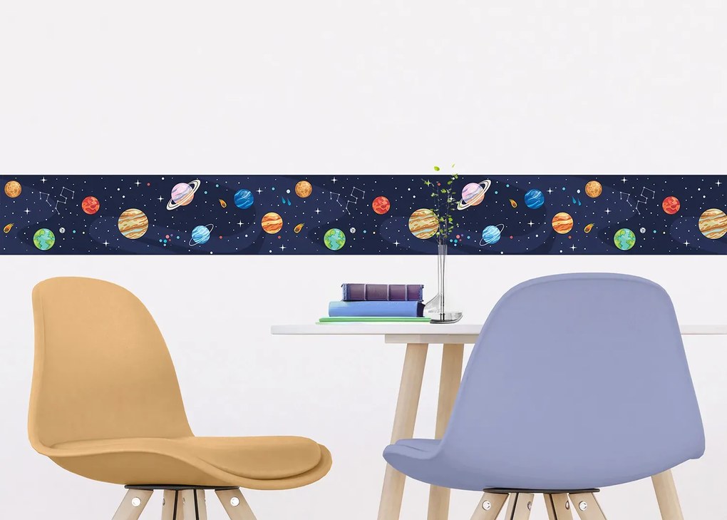 Dětská samolepící bordura na zeď Planety Ve Vesmíru | 5 m x 13.8 cm | DWBD8491