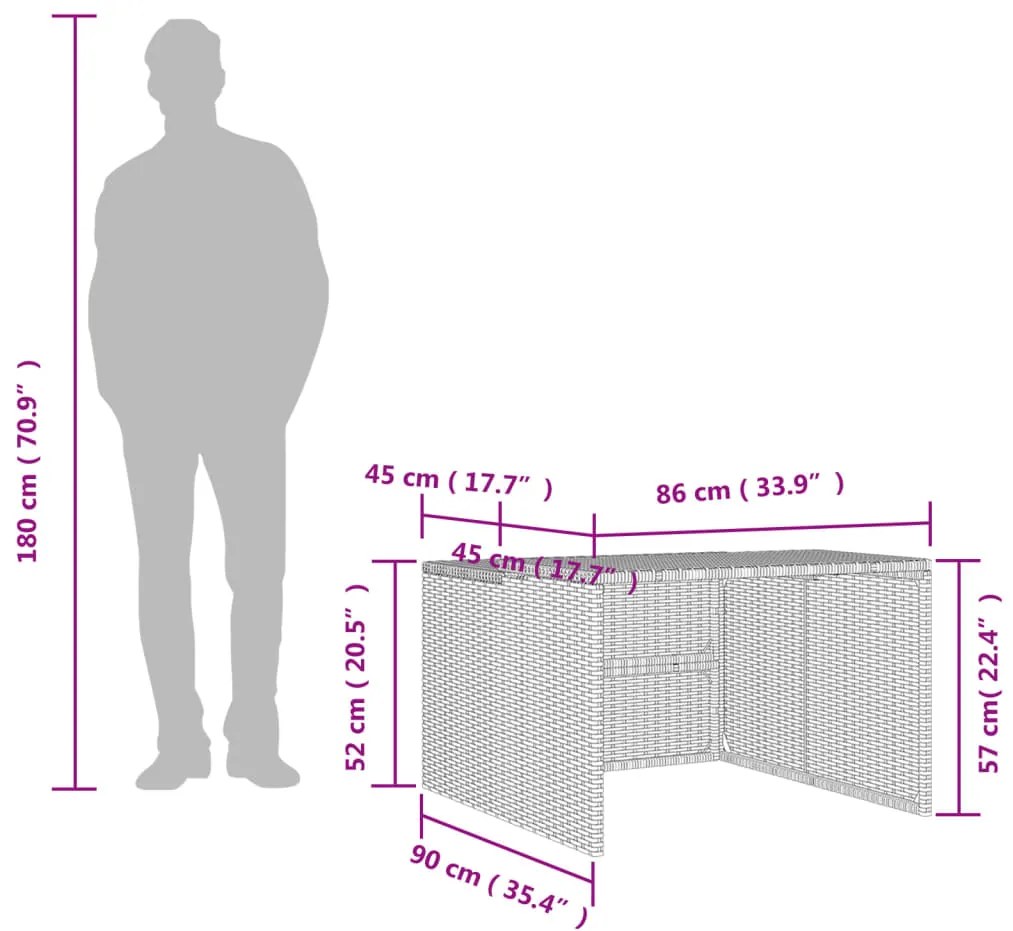 vidaXL Garáž pro robotickou sekačku šedá 86 x 90 x 52/57 cm polyratan
