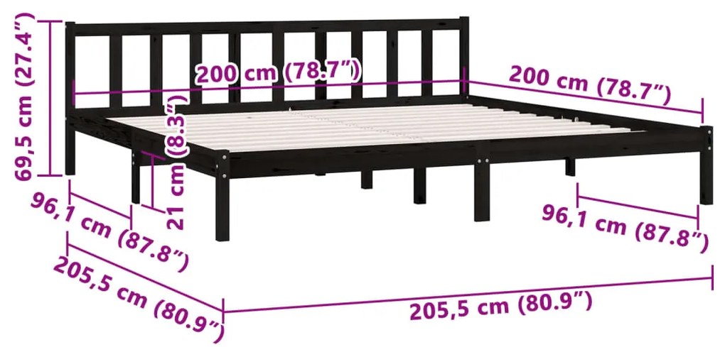vidaXL Marketos Rám postele černý masivní borové dřevo 200 x 200 cm