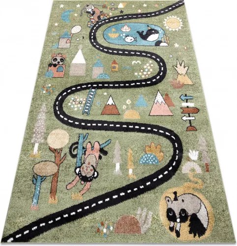 Detský kusový koberec Fun Route Street animals green, 200x290, zelená, detská izba, Dywany Łuszczów