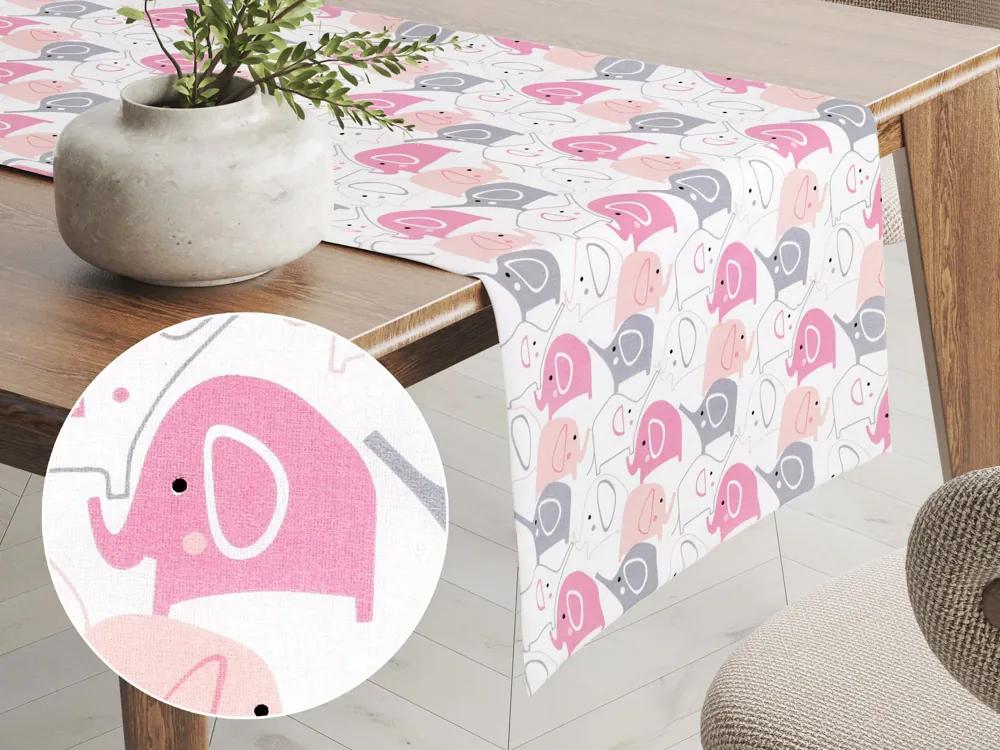 Biante Dětský bavlněný běhoun na stůl Sandra SA-279 Růžoví sloníci 20x160 cm