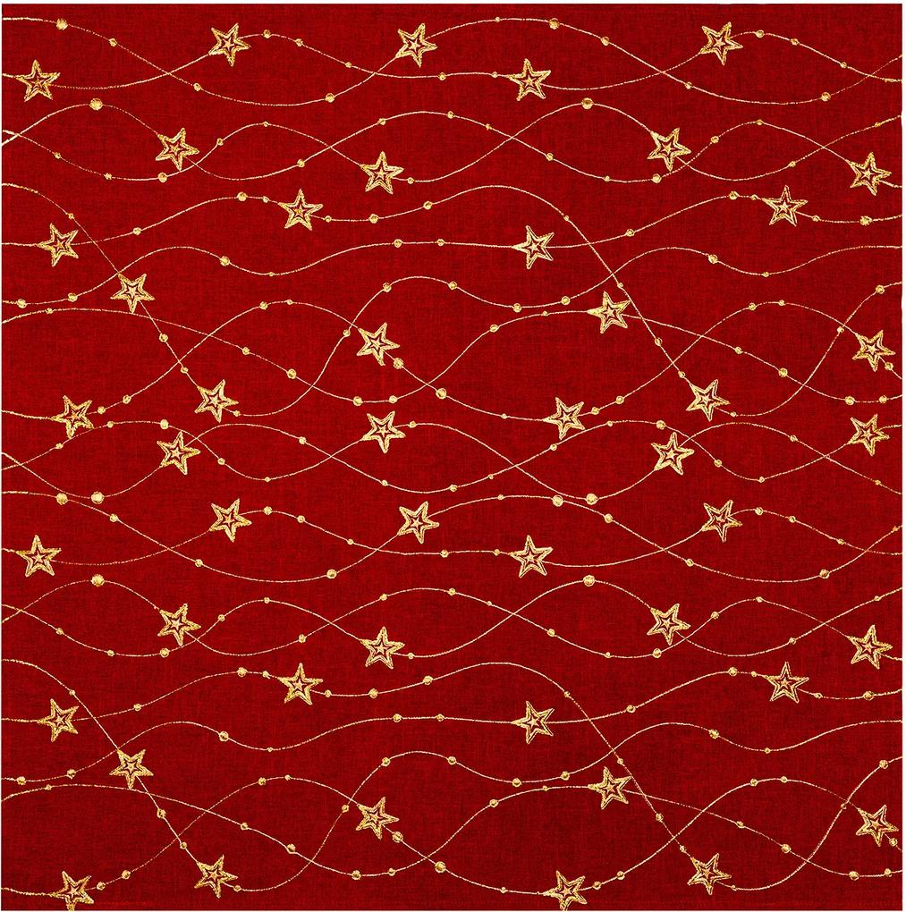 Polyesterový ubrus - vánoční červená se zlatým vyšíváním 85*85 cm