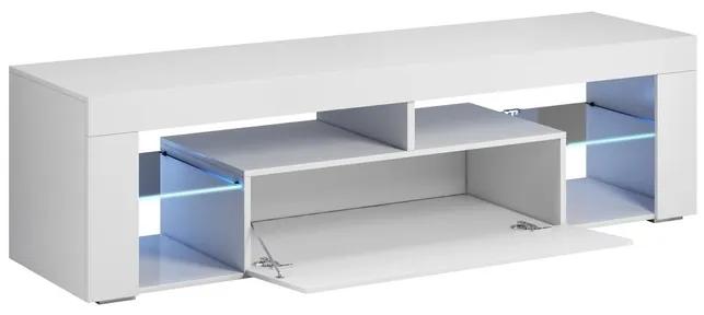 Moderní TV stolek Salko 02, bílá/bílý lesk + LED