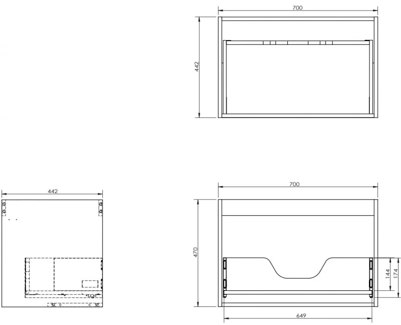 Mexen Box-A, závěsná skříňka 70 cm, 1 zásuvka, šedá matná, 91AX0-0700-470-1-62