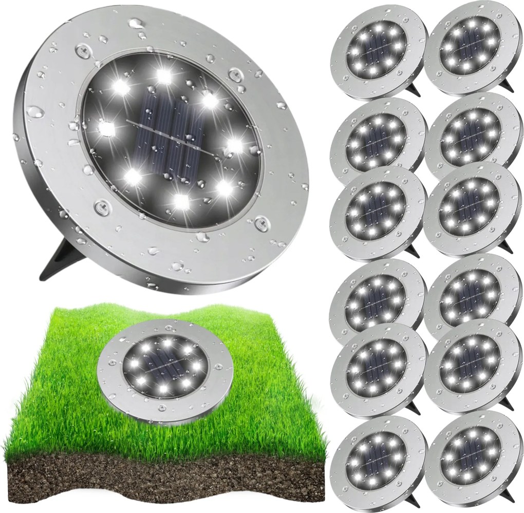 12 x Solární Lampa Led Zahradní zapichovací půdní nájezdový Senzor Soumraku