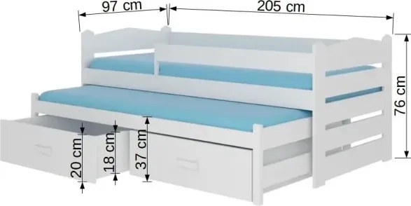Postel dvojitá s bariérou a matracemi TIARRO 200x90 růžová – zlatý dub