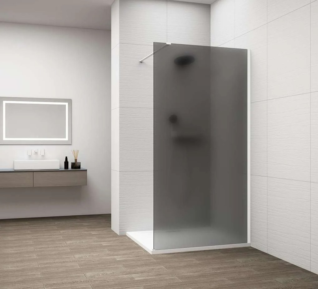 Polysan Esca - Sprchová stěna Walk-In 70x210 cm, Antidrop, kouřové matné sklo/bílá ES1470-03