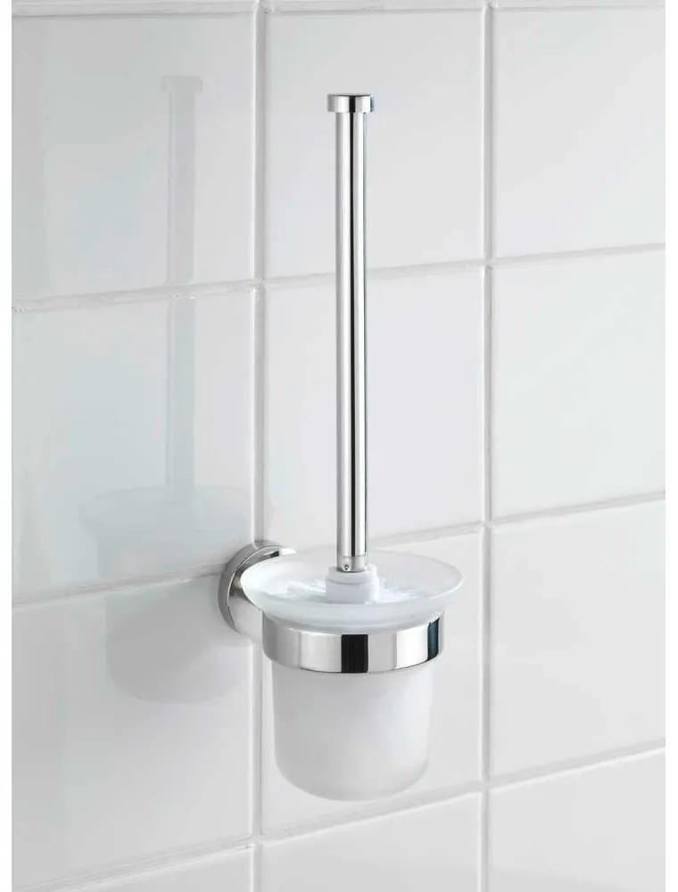 Nástěnná skleněná WC štětka v leskle stříbrné barvě Bosio – Wenko