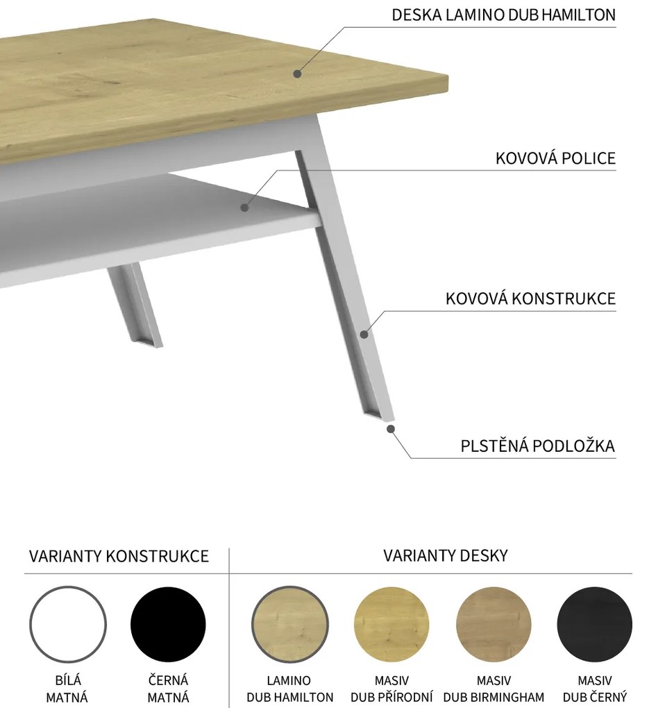 Kovový konferenční stolek C20, dub Hamilton ZVOLTE TYP DŘEVA:: Masiv dub BIRMINGHAM