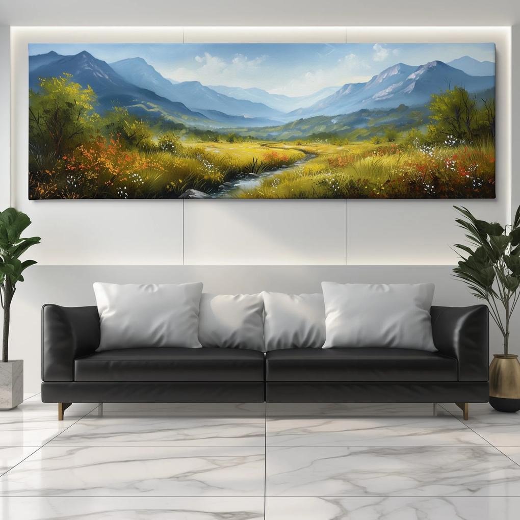 Obraz na plátně - Zurčící potůček na horské louce FeelHappy.cz Velikost obrazu: 150 x 50 cm