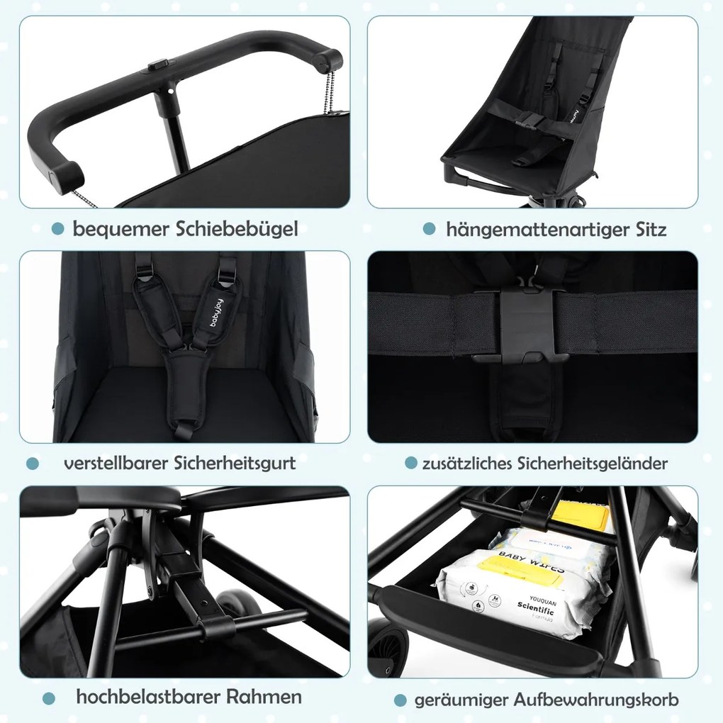 Costway Skládací kočárek s nastavitelnou a odnímatelnou stříškou Travel Buggy