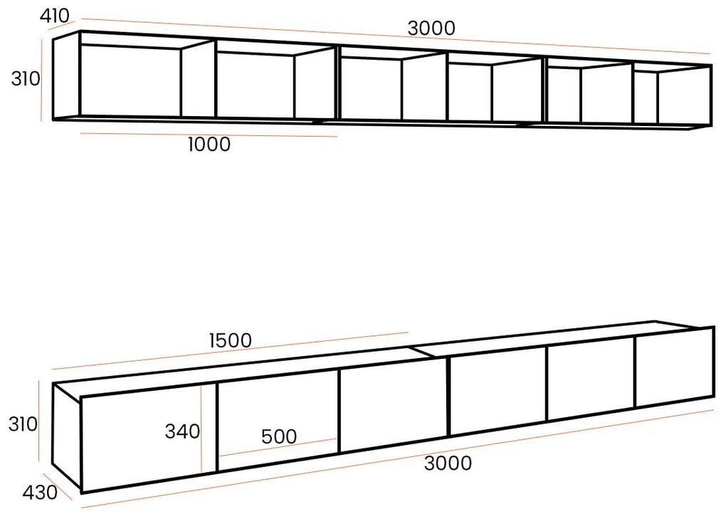 GAB Obývací stěna LORONA 33, Bílá/Zlatý dub 300 cm