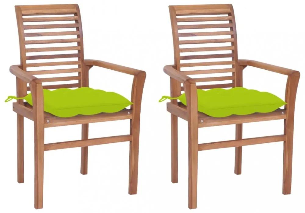 Zahradní jídelní židle s poduškou 2 ks teak Dekorhome Zelená