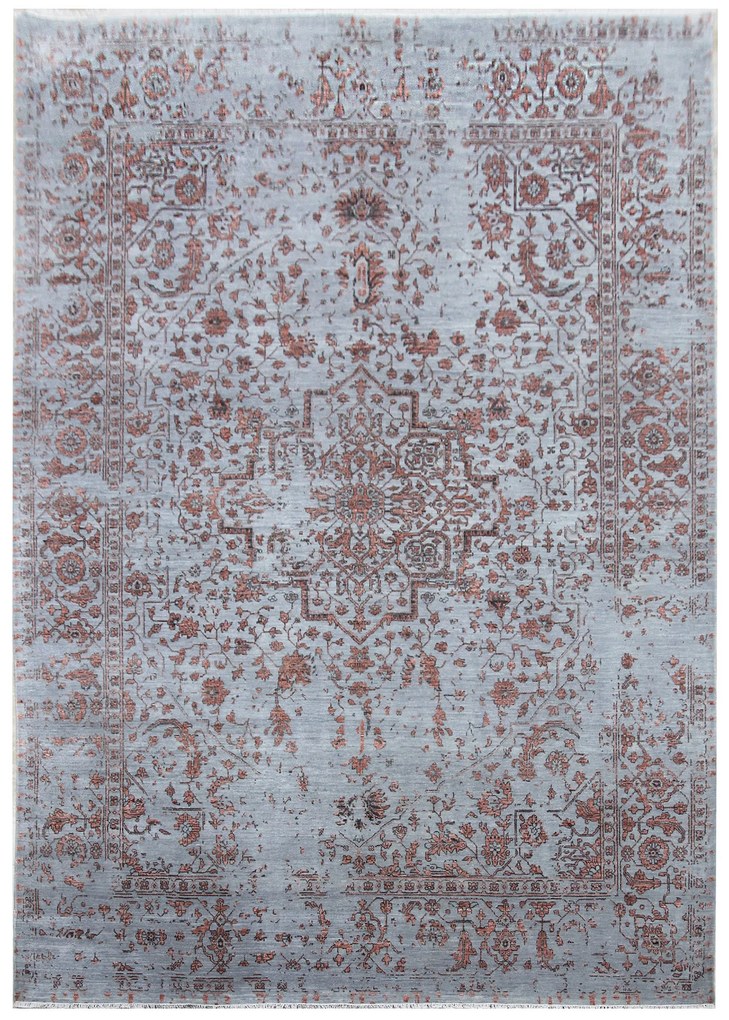 Diamond Carpets India, Ručně vázaný kusový koberec Diamond DC-SIRAPI Silver/copper, 140x200, červená, chodba / předsíň