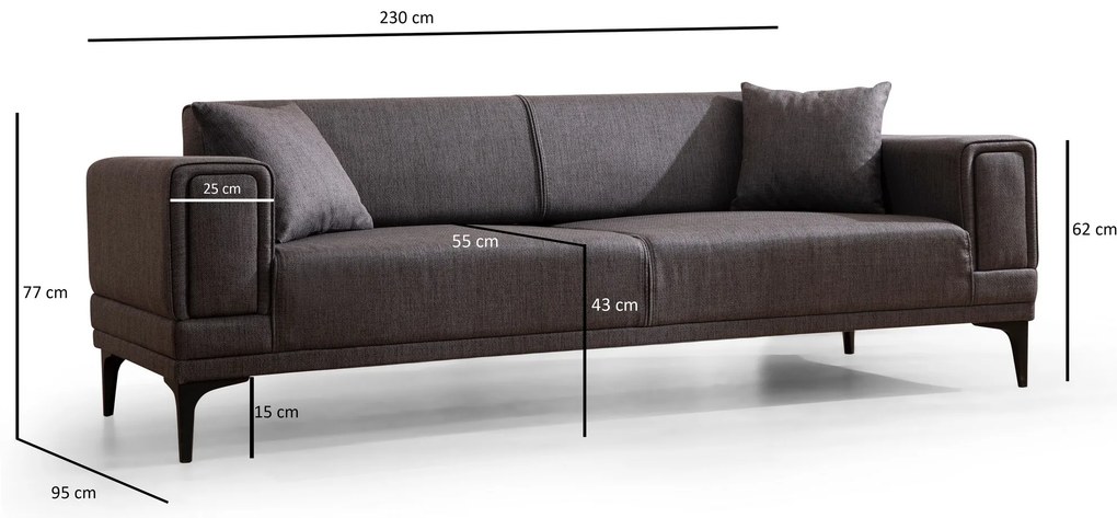 Hanah Home Třímístná pohovka HORIZON tmavě šedá