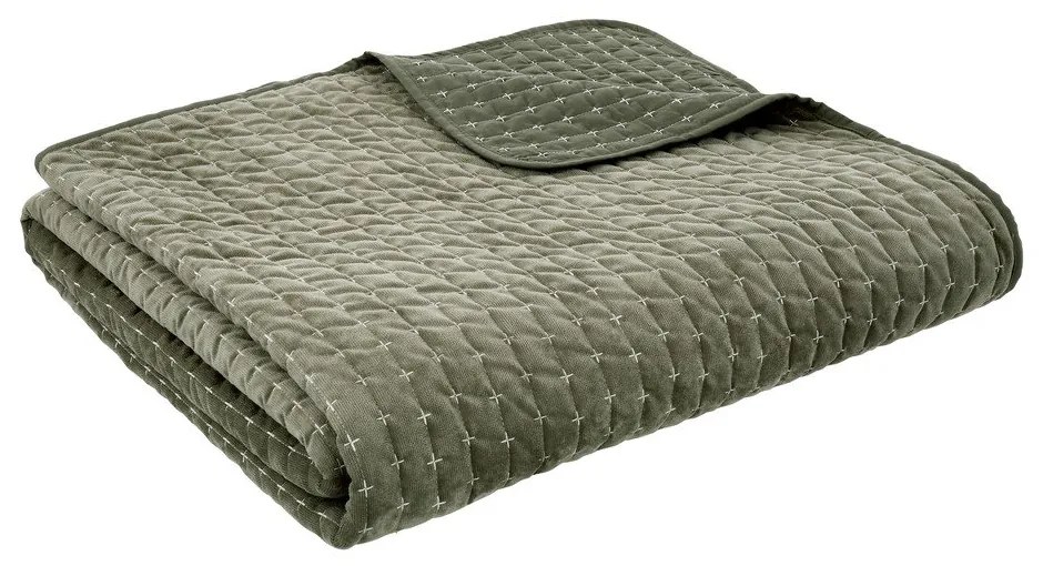 Zelený sametový prošívaný přehoz 240x260 cm Attica Velvet Embroidered – Bianca