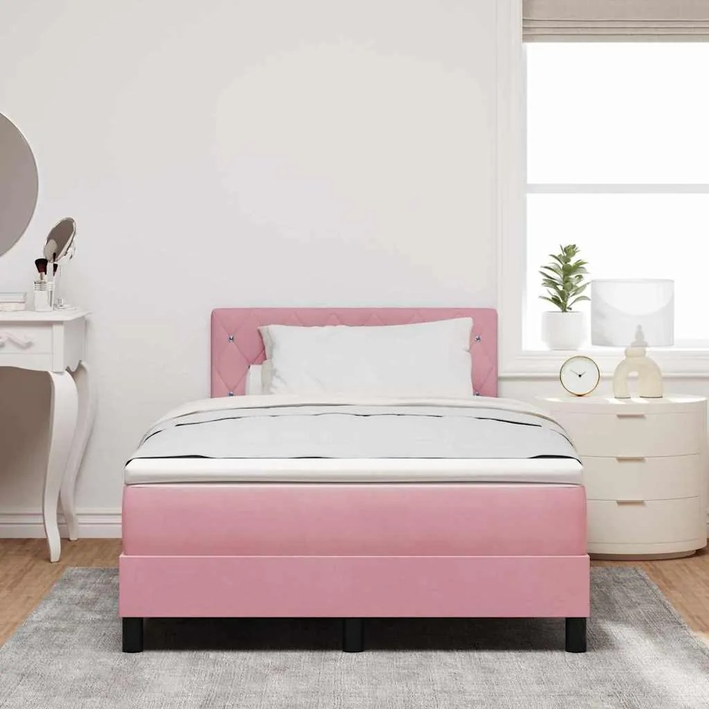 Postel s boxspringem s matrací s čelo Růžová 120 x 190 cm samet 3339097