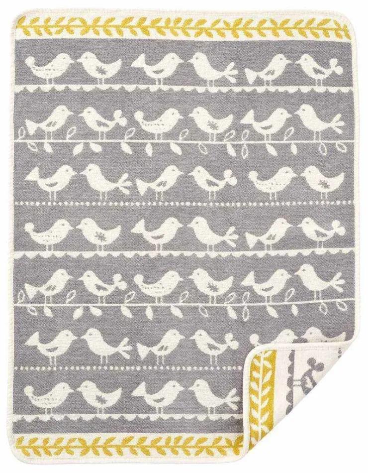 Dětská deka Birds grey (chenille) 70x90, Klippan Švédsko Šedá