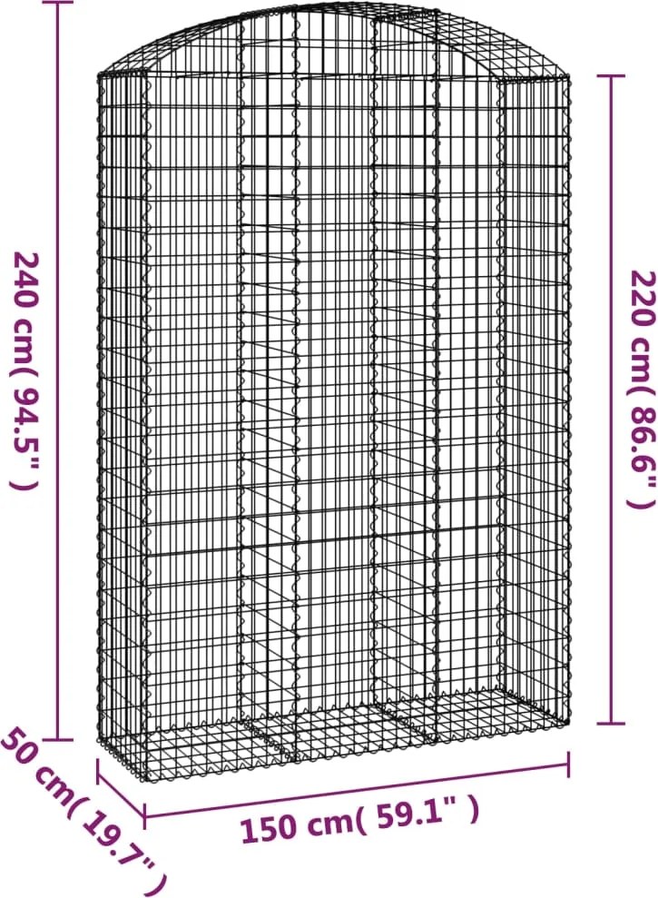 Klenutý gabionový koš 150 x 50 x 220/240 cm pozinkované železo 153461