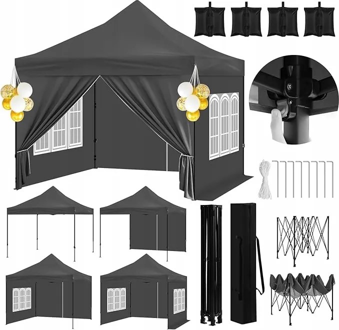 Woltu Stan s bočními stěnami 6 x 3 metry a okny, šedý