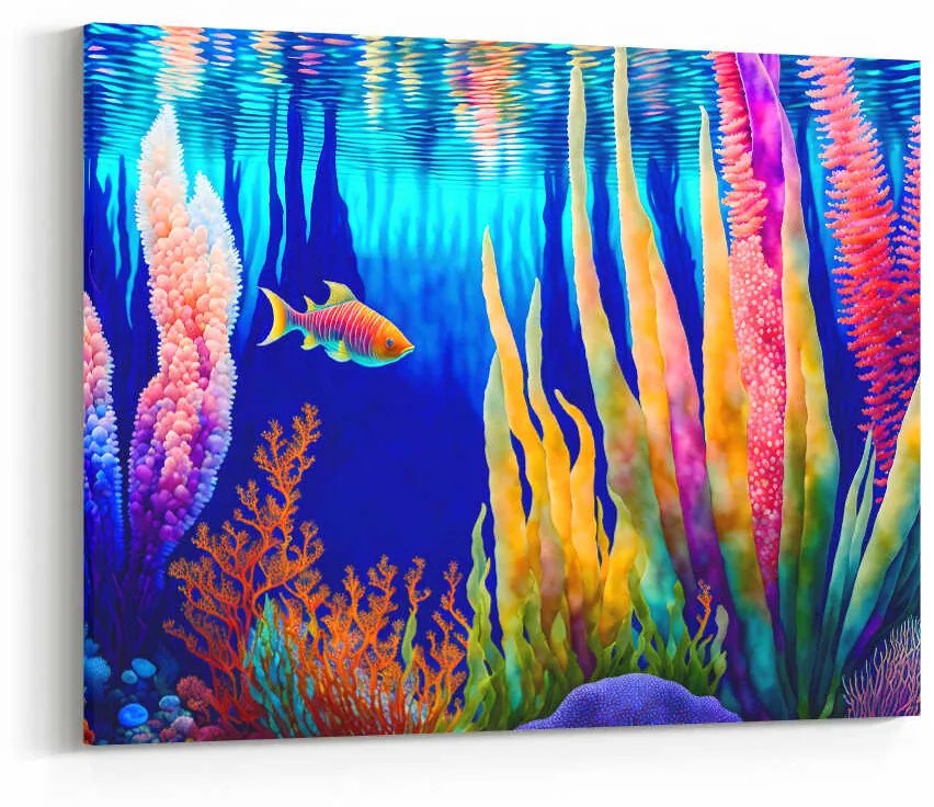 Obraz ryba plovoucí mezi řasami a vodními rostlinami