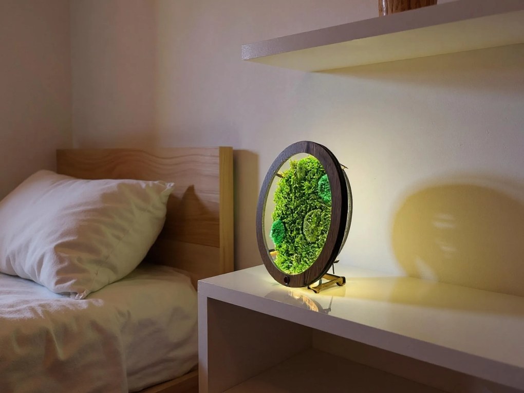 Li-Go "Mechové kopečky" dřevěná lampa/obraz 31 cm/s baterií a pohybovým čidlem provedení povrchu: ořech