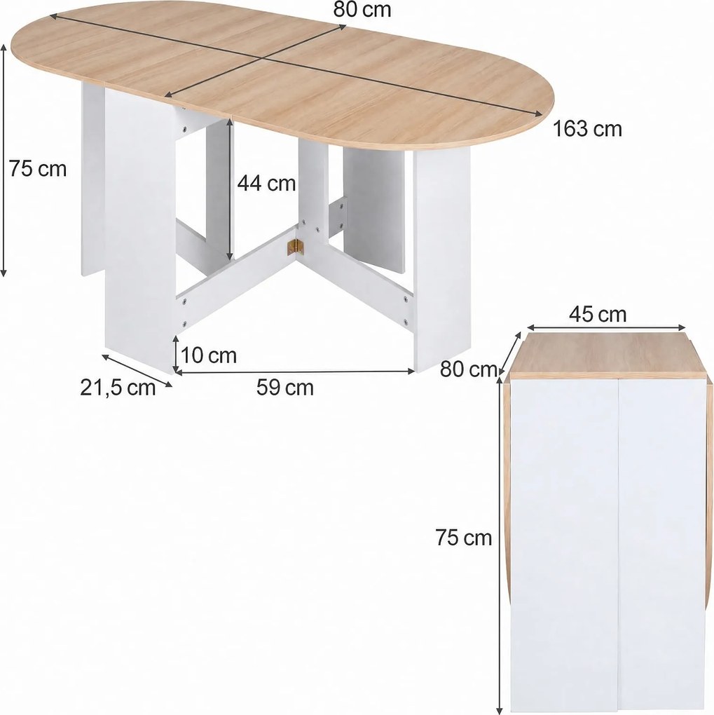 Costway Skládací stůl kulatý Skládací pro 4 až 7 osob – 163 × 80 × 75 cm
