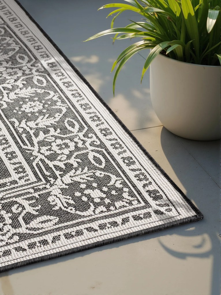 NORTHRUGS, Kusový koberec Duet Kona 106248 Black/White - na ven i na doma, 200x290, černobílá, chodba / předsíň