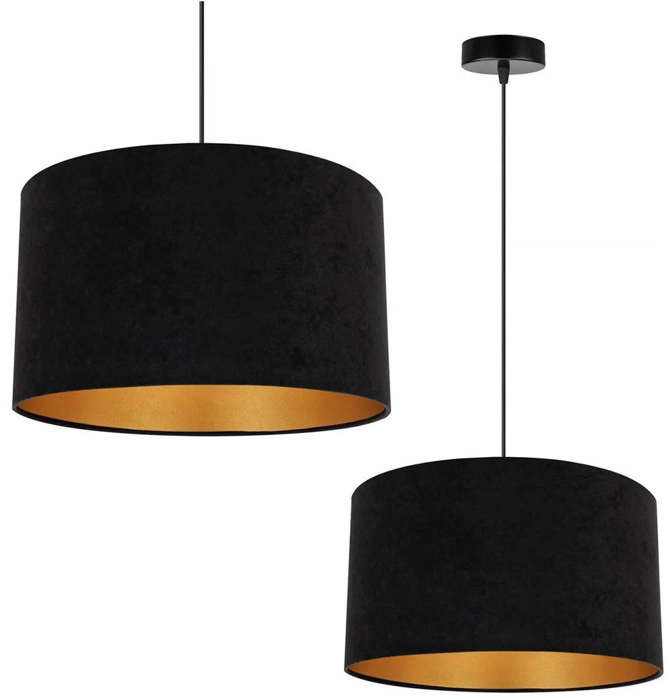 Závěsné svítidlo Mediolan, 1x černé/zlaté textilní stínítko, (fi 35cm)