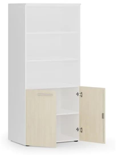 Kombinovaná kancelářská skříň PRIMO WHITE, nízké dveře, 1781 x 800 x 500 mm, bílá/bříza
