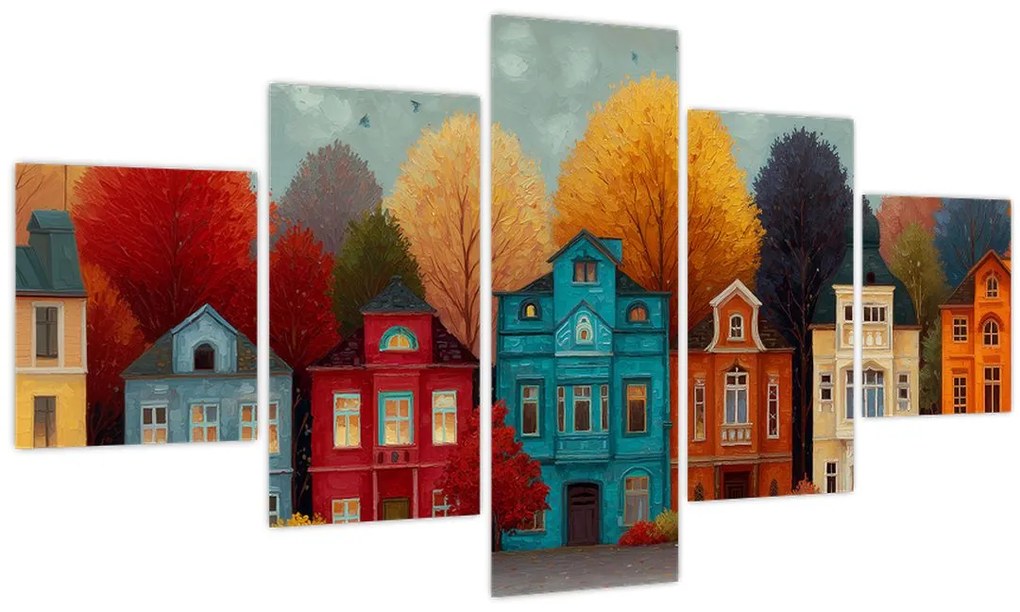 Obraz - Malované podzimní město (125x70 cm)