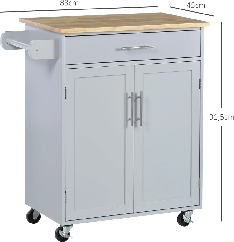 HOMCOM Kuchyňský vozík s úložným prostorem, šuplíkem a držákem na utěrky - 83cm D x 45cm Š x 91,5cm V Šedý