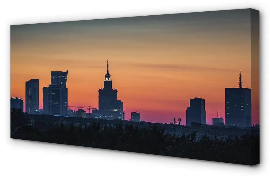 Obrazy na plátně Sunset panorama Varšavy 140x70 cm