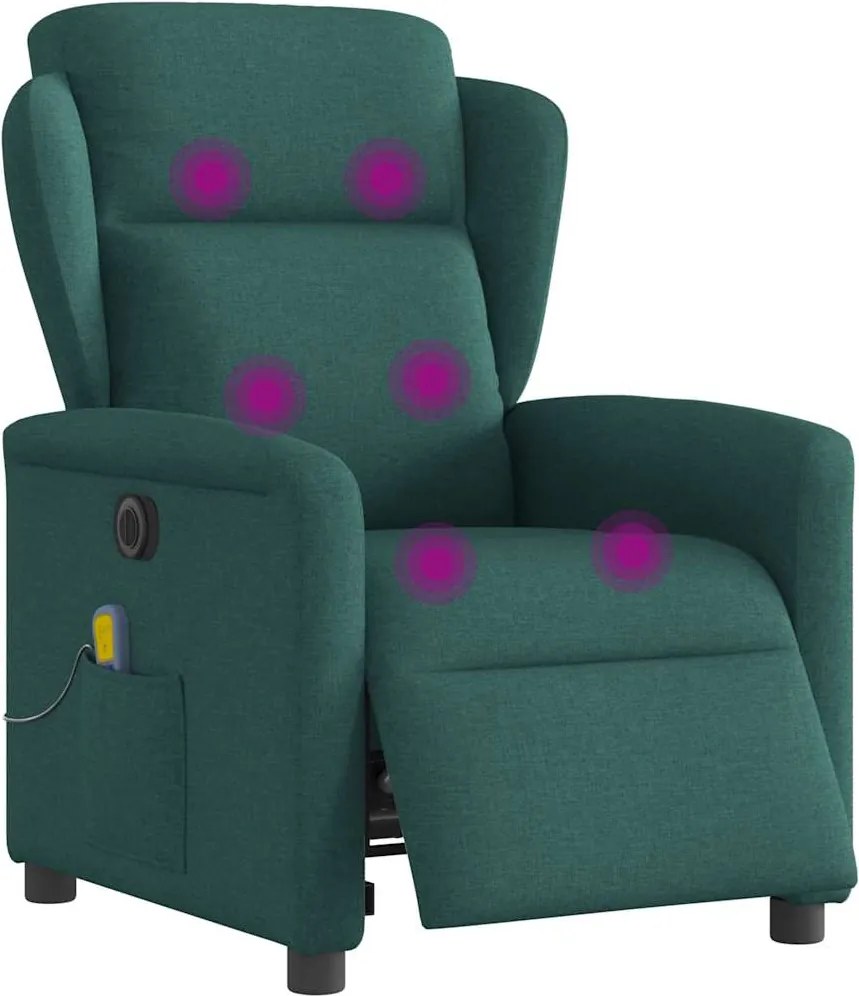 Elektrické masážní polohovací křeslo tmavě zelené textil 3303130