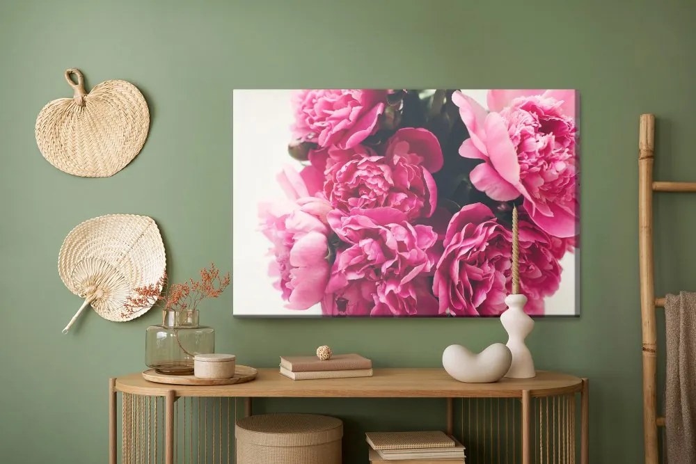 Obraz Kytice Pivoňkových Růží Nedostatek Nedostatek Přírodní plátno 70x50