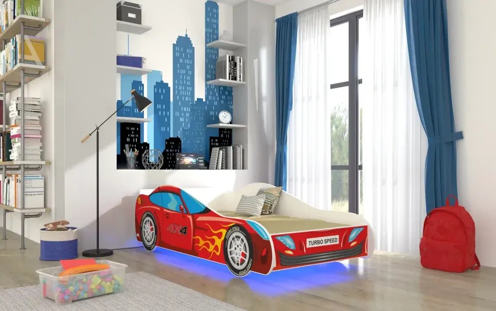 Postel s matracem a LED osvětlením AUTO 4x4 140x70
