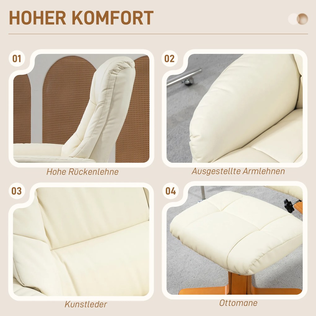 HOMCOM polohovatelné křeslo s taburetem, TV křeslo s funkcí polohování, houpací funkce, TV křeslo s vysokým opěradlem, do obývacího pokoje, ložnice| …