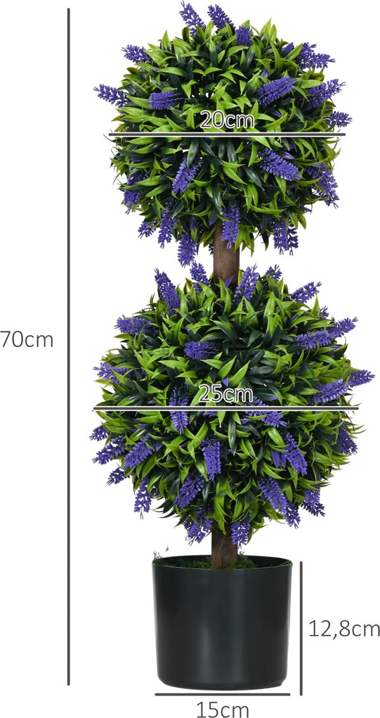 HOMCOM Umělé rostliny sada 2 kusů levandule 70 cm UV odolná umělá rostlina v květináči do obývacího pokoje a na zahradu | Aosom.de