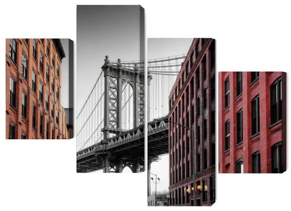 Vícedílný obraz Pohled Na Manhattan Bridge Z Washington Street Nedostatek Nedostatek Přírodní plátno 80x50