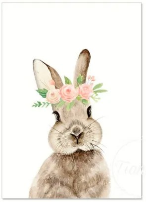 Plátno - obrázek - zvířátka s věnečkem Motiv: TX2156S králíček, Rozměry (cm): 30x40 cm