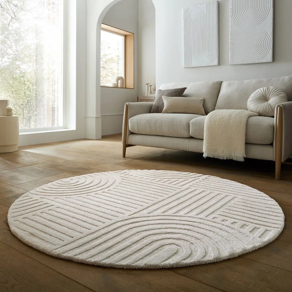 Slonovinový ručně tkaný vlněný kulatý koberec ø 160 cm Zen Garden – Flair Rugs