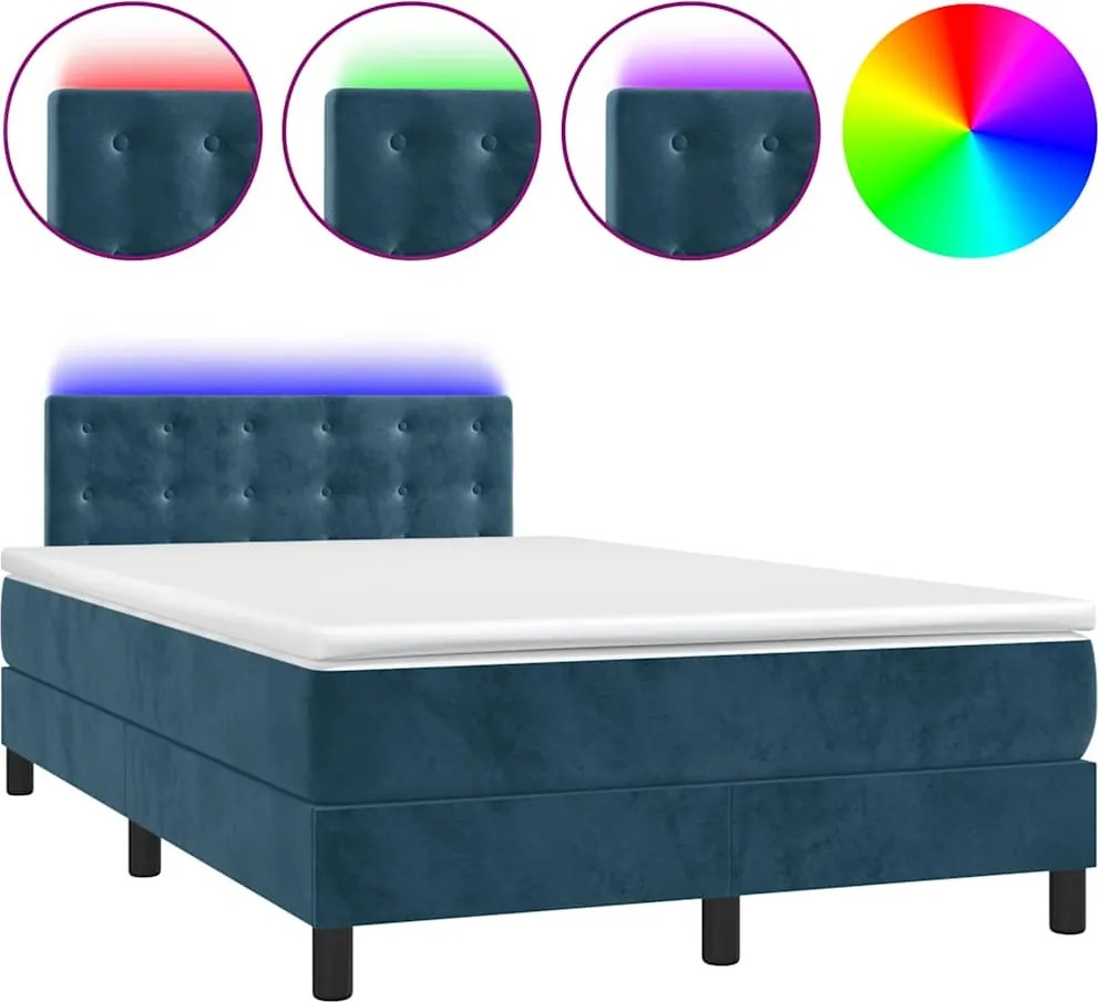 Box spring postel s matrací a LED tmavě modrá 120x200 cm samet 3134637
