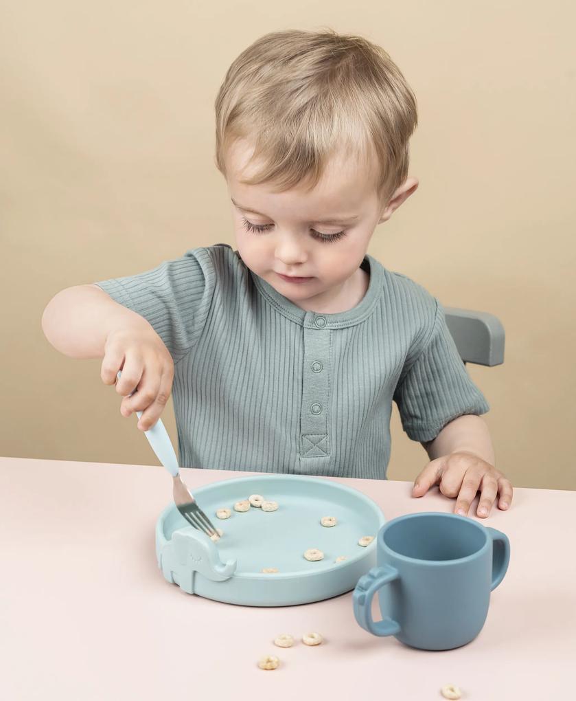 Příbory a nádobí pro děti Peekaboo silikonoví nebesky modří 3 díly