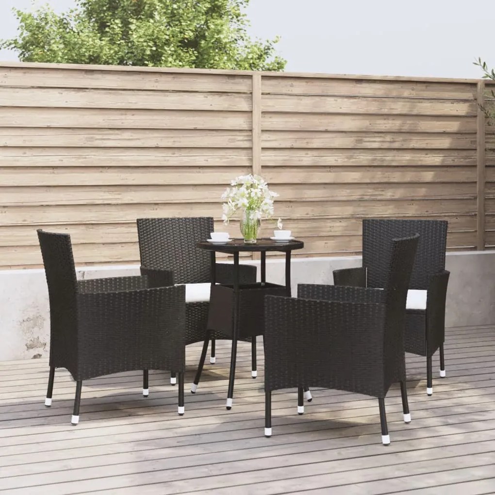 5dílný zahradní bistro set s poduškami černý polyratan 3187415