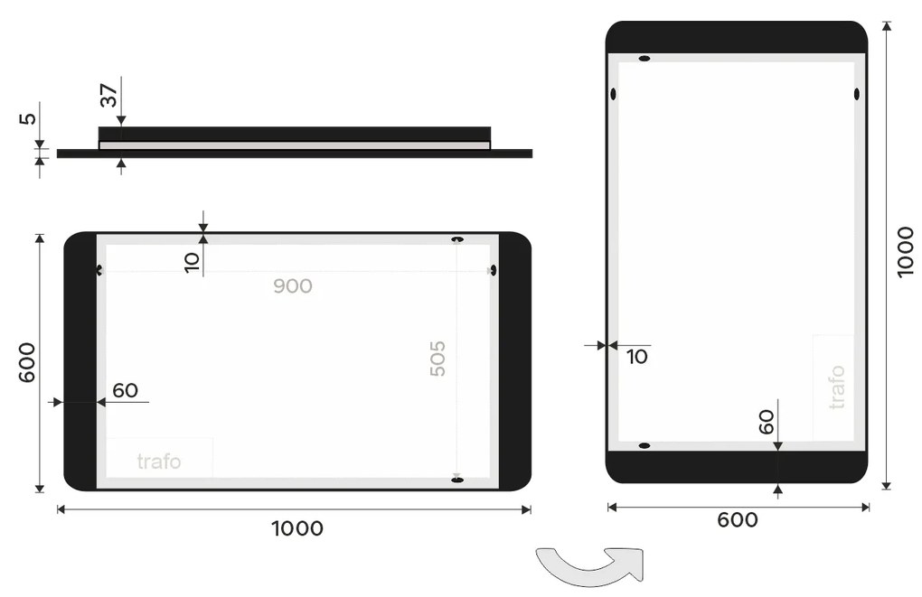 Nimco Černé LED zrcadlo 1000x600 - ZPC 42004-90