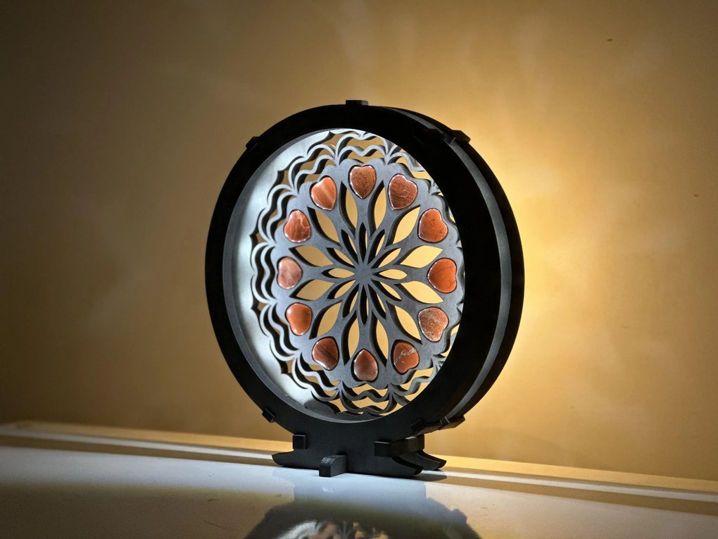 Li-Go "Srdce, karneolová mandala" Stolní lampa 20x22 cm černá s patinou