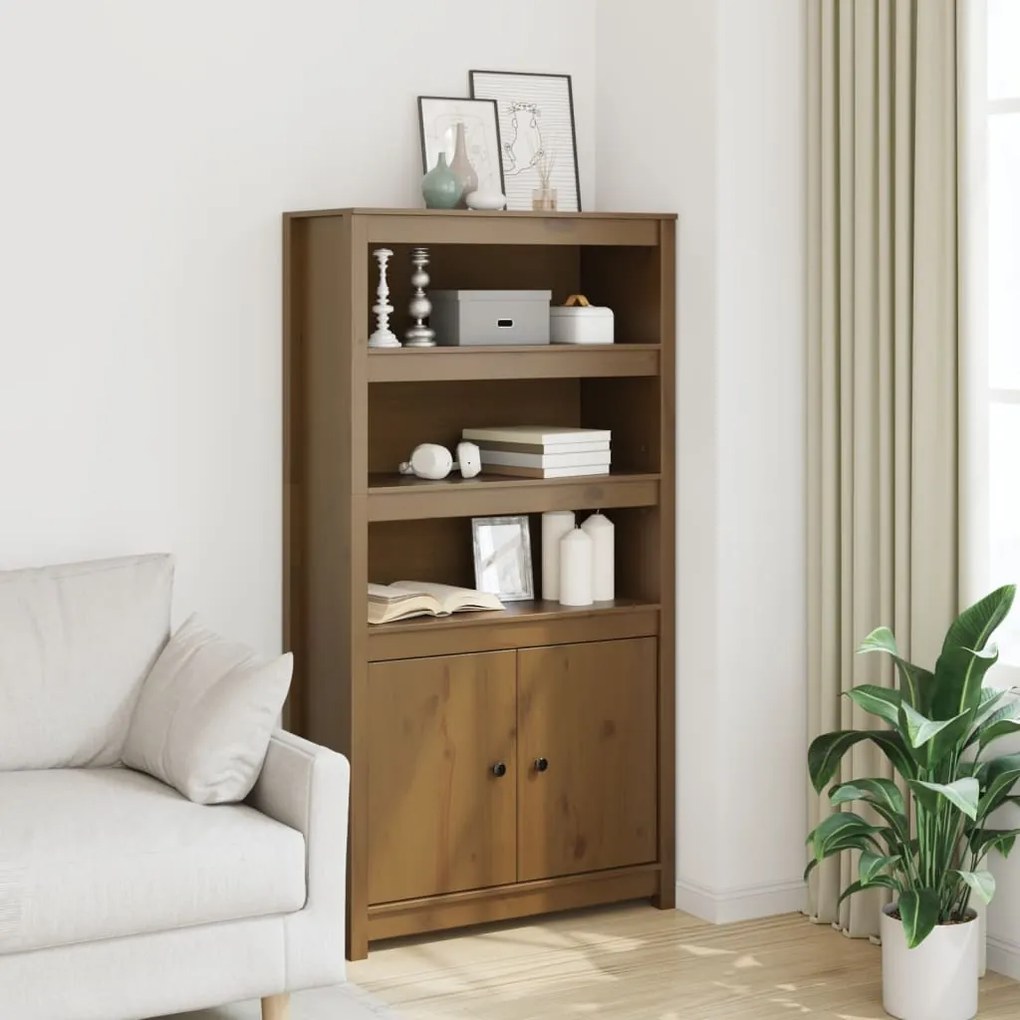Skříň highboard medově hnědá 80 x 35 x 154 cm masivní borovice