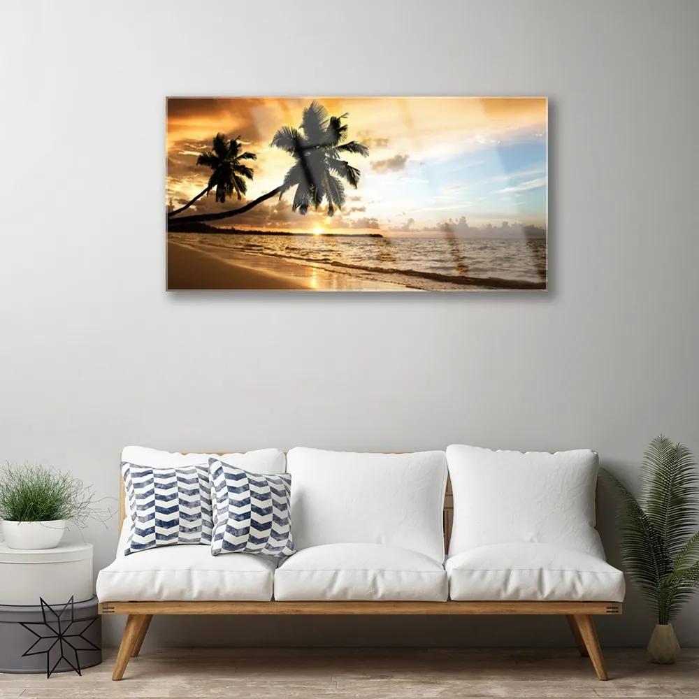 Obraz na skle Palma Stromy Pláž Krajina 120x60 cm