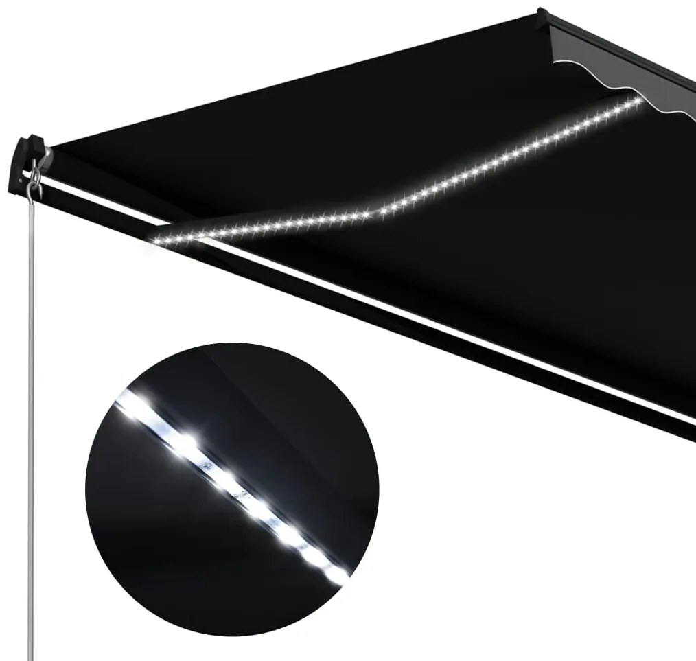 vidaXL Marketos Ručně zatahovací markýza s LED světlem 450 x 300 cm antracitová